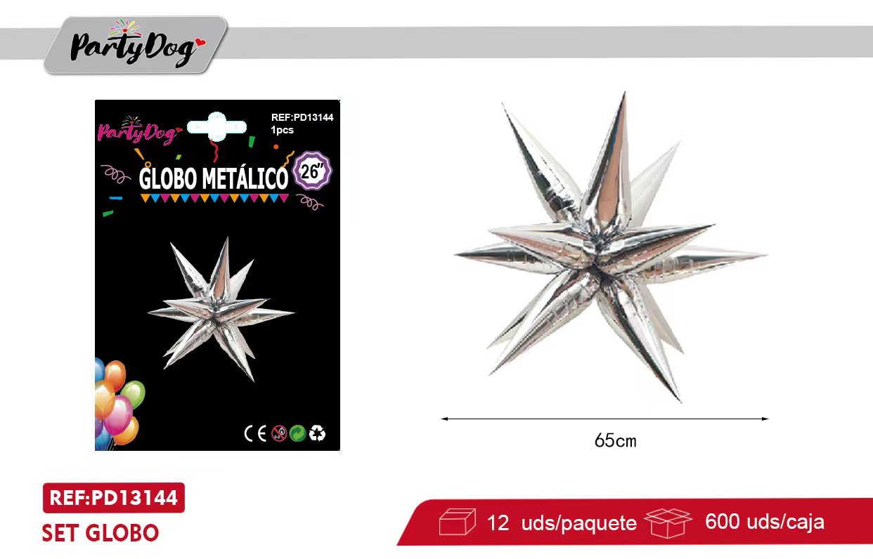 Globo metálico de estrella explosión PLATEADO 65cm – Mayorista Cotillón ...