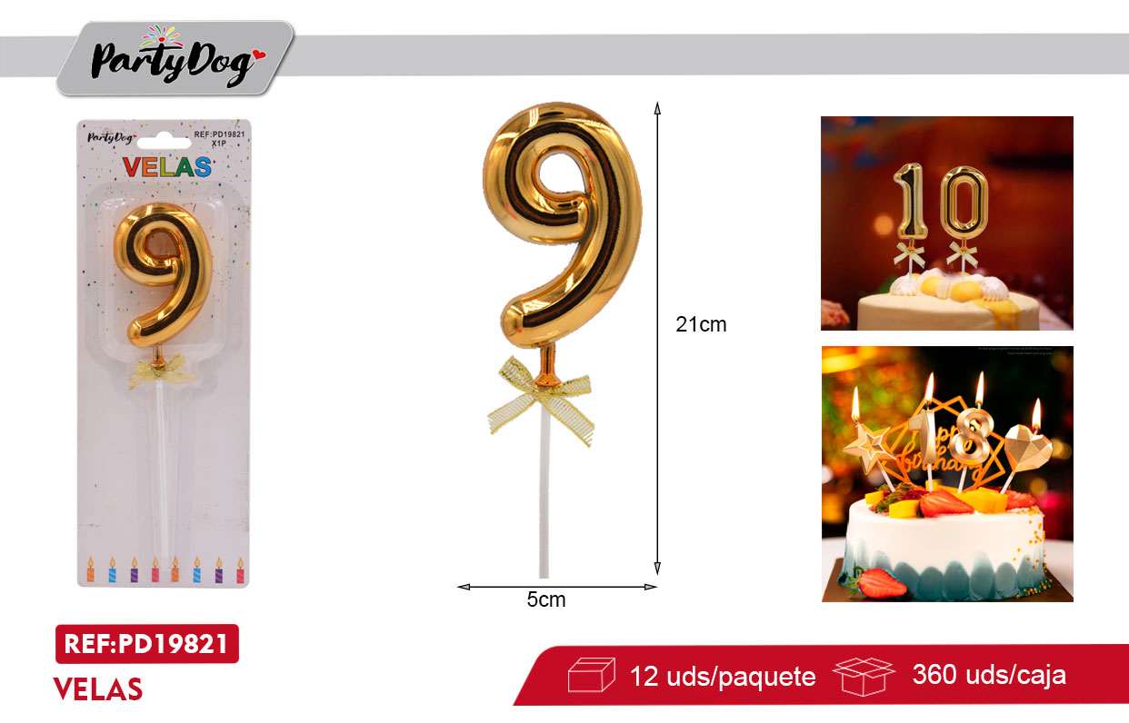 TOPPER NUMERO 21CM DORADO 9 – UTC CHILE PARTY DOG