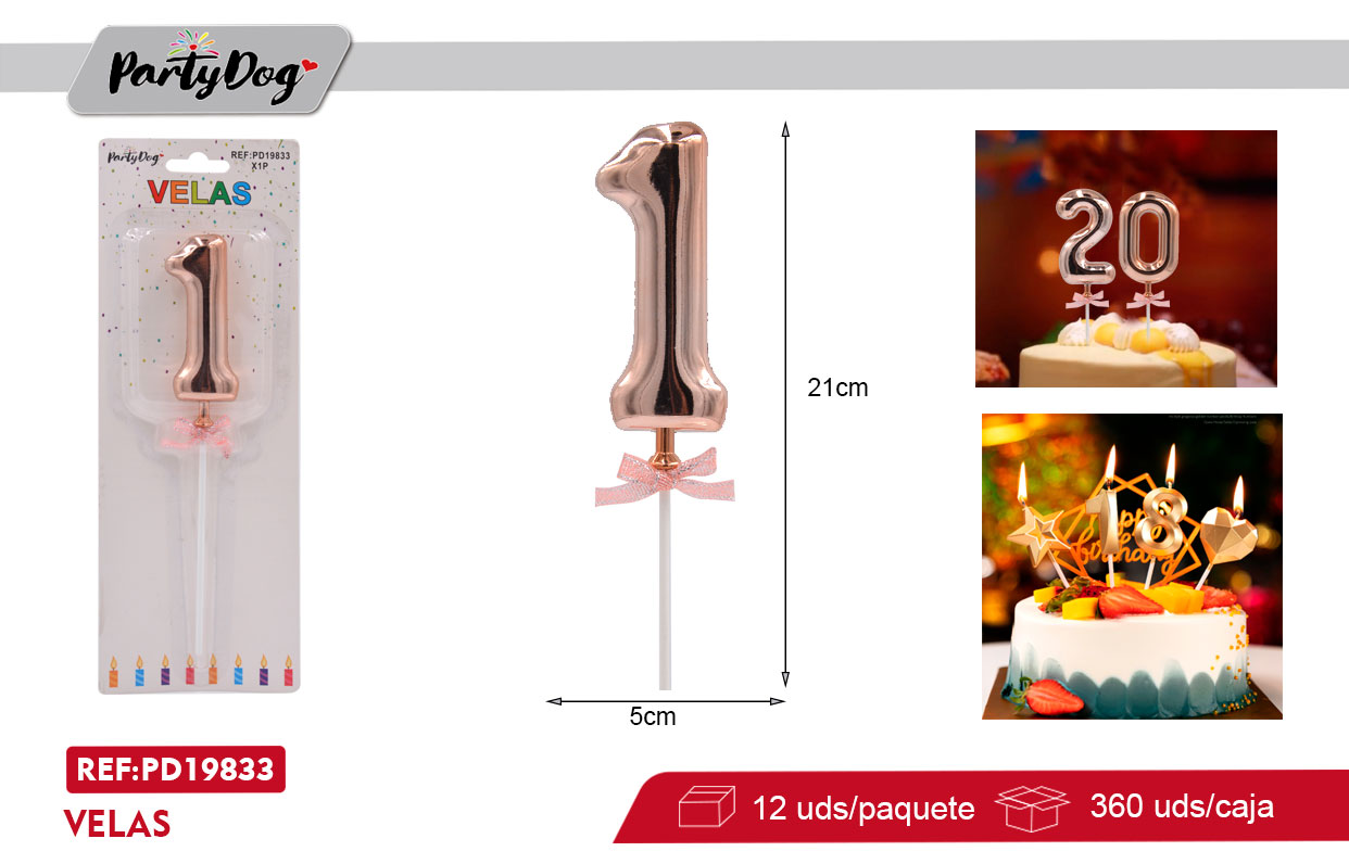 TOPPER NUMERO 21CM ORO ROSA 1 – UTC CHILE PARTY DOG