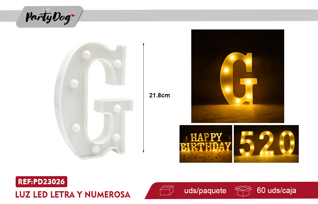 LUZ LED LETRA G – Mayorista Cotillón Party Fiesta Papeleria Mascota