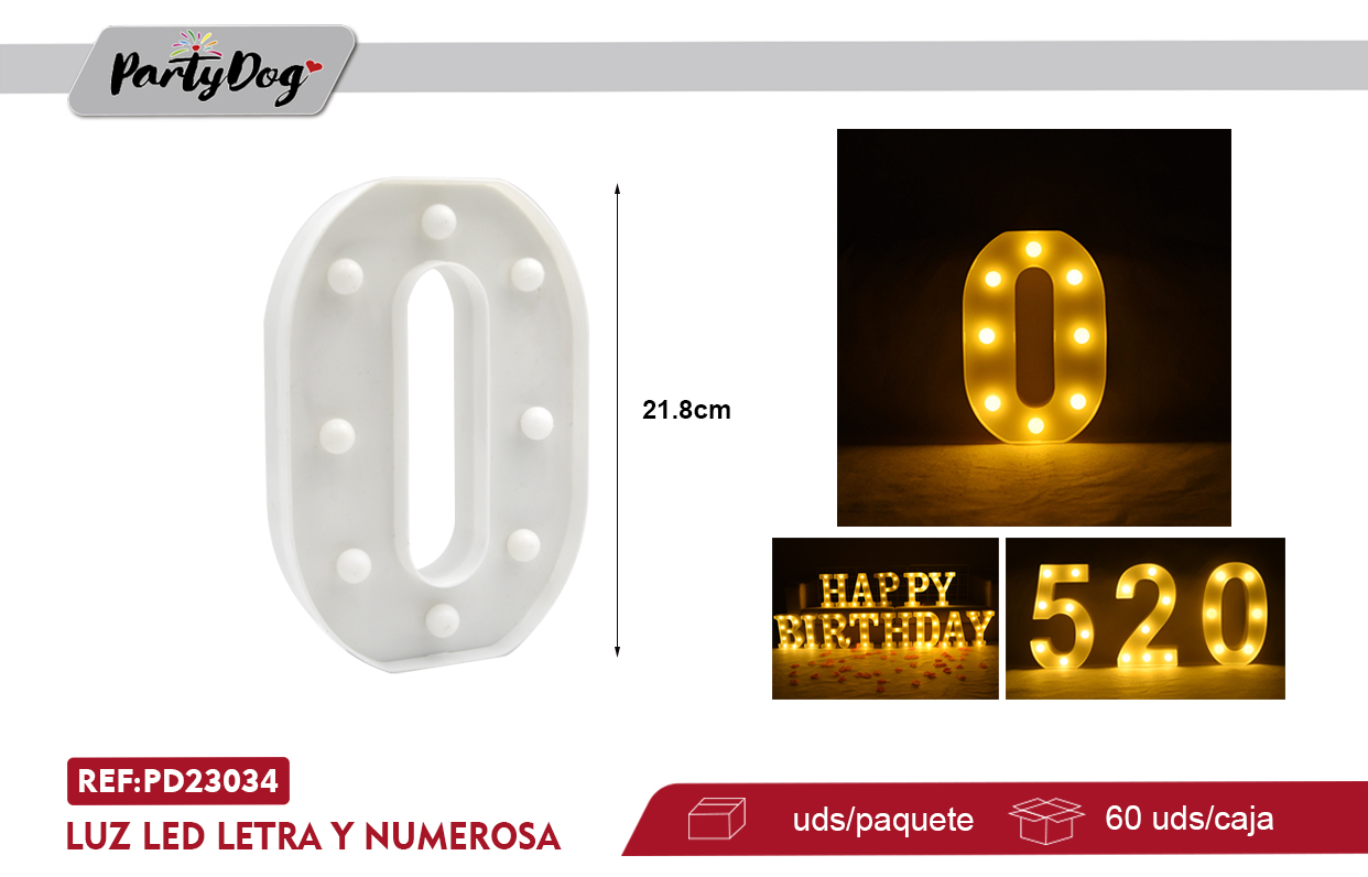 LUZ LED LETRA O – Mayorista Cotillón Party Fiesta Papeleria Mascota