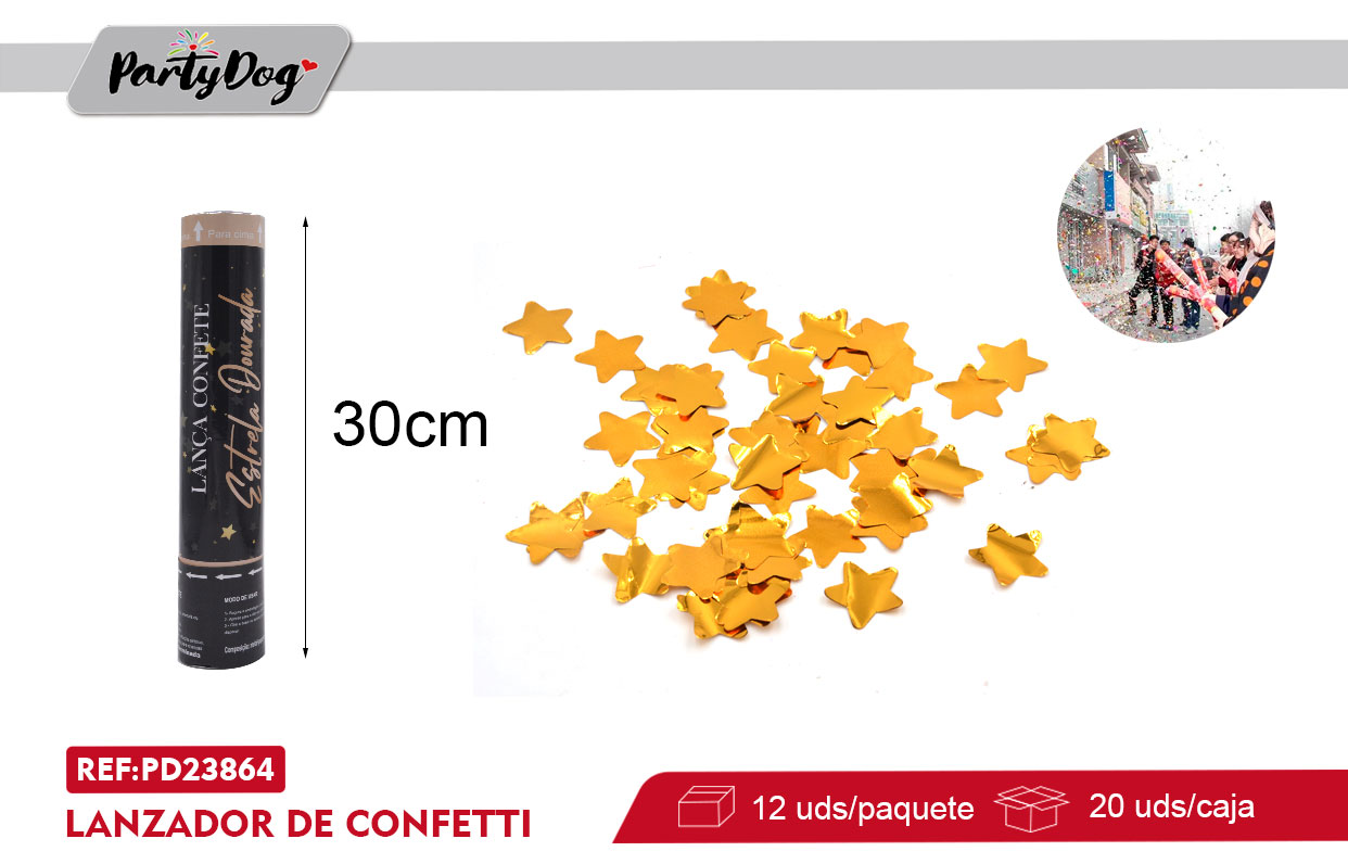 LANZADOR DE CONFETTI ESTRELLAS DORADO 30CM X12 – Mayorista Cotillón ...