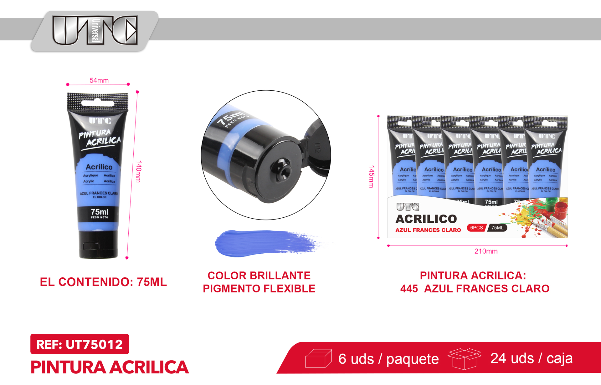PINTURA ACRILICA 75ML AZUL FRANCES CLARO X 6 – UTC CHILE PARTY DOG