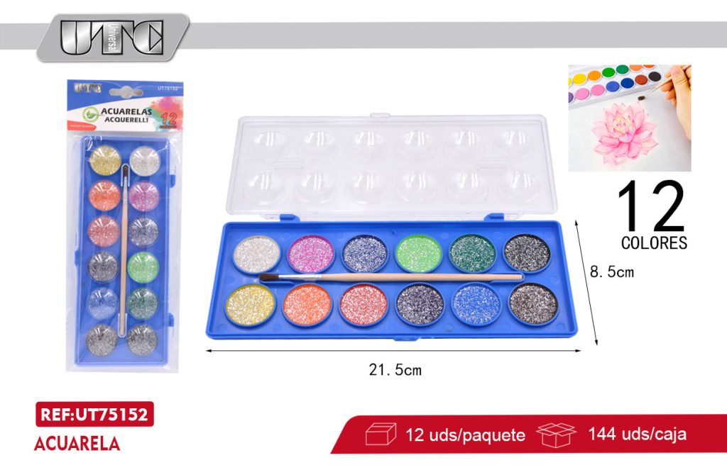 ACUARELA GLITTER 18 COLORES – Mayorista Cotillón Party Fiesta Papeleria ...