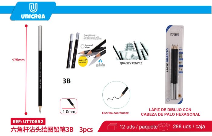LAPIZ GRAFITO 3B HEXAGONAL 3PCS – Mayorista Cotillón Party Fiesta ...