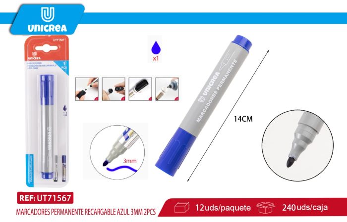 MARCADORES PERMANENTE RECARGABLE AZUL 3MM 2PCS – Mayorista Cotillón ...
